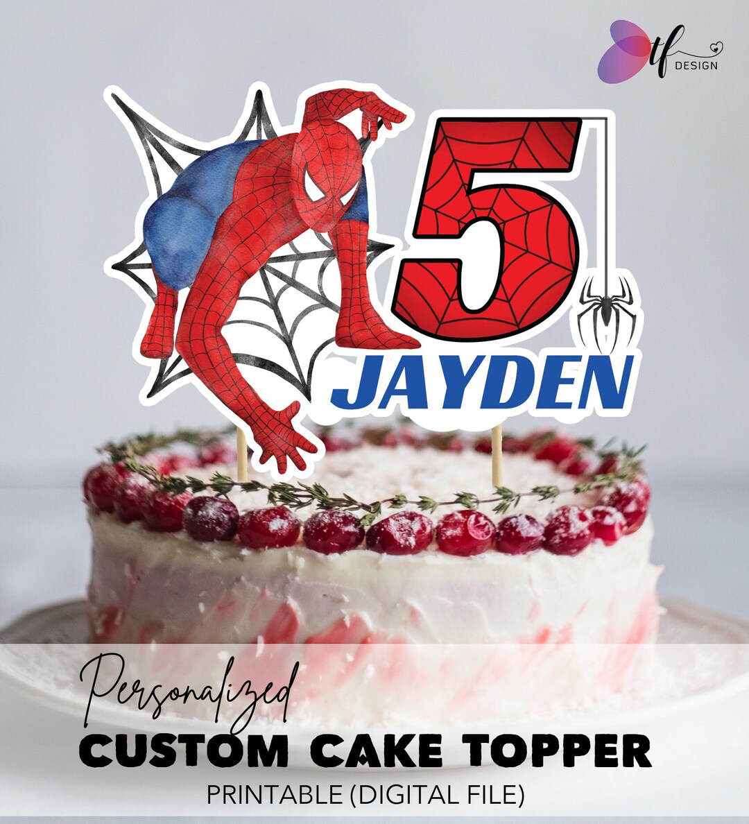 PERSONALIZED Spiderman Cake Topper - DIGITAL FILE - Spiderman Birthday ...
