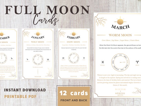 Full Moon Cards 12 Months Printable Cards Wiccan Wheel of | Etsy