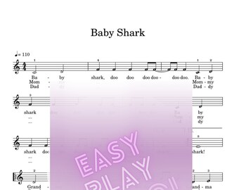 Baby Shark Easy Piano Sheet Music, Digital Downloadable Musical Sheets ...