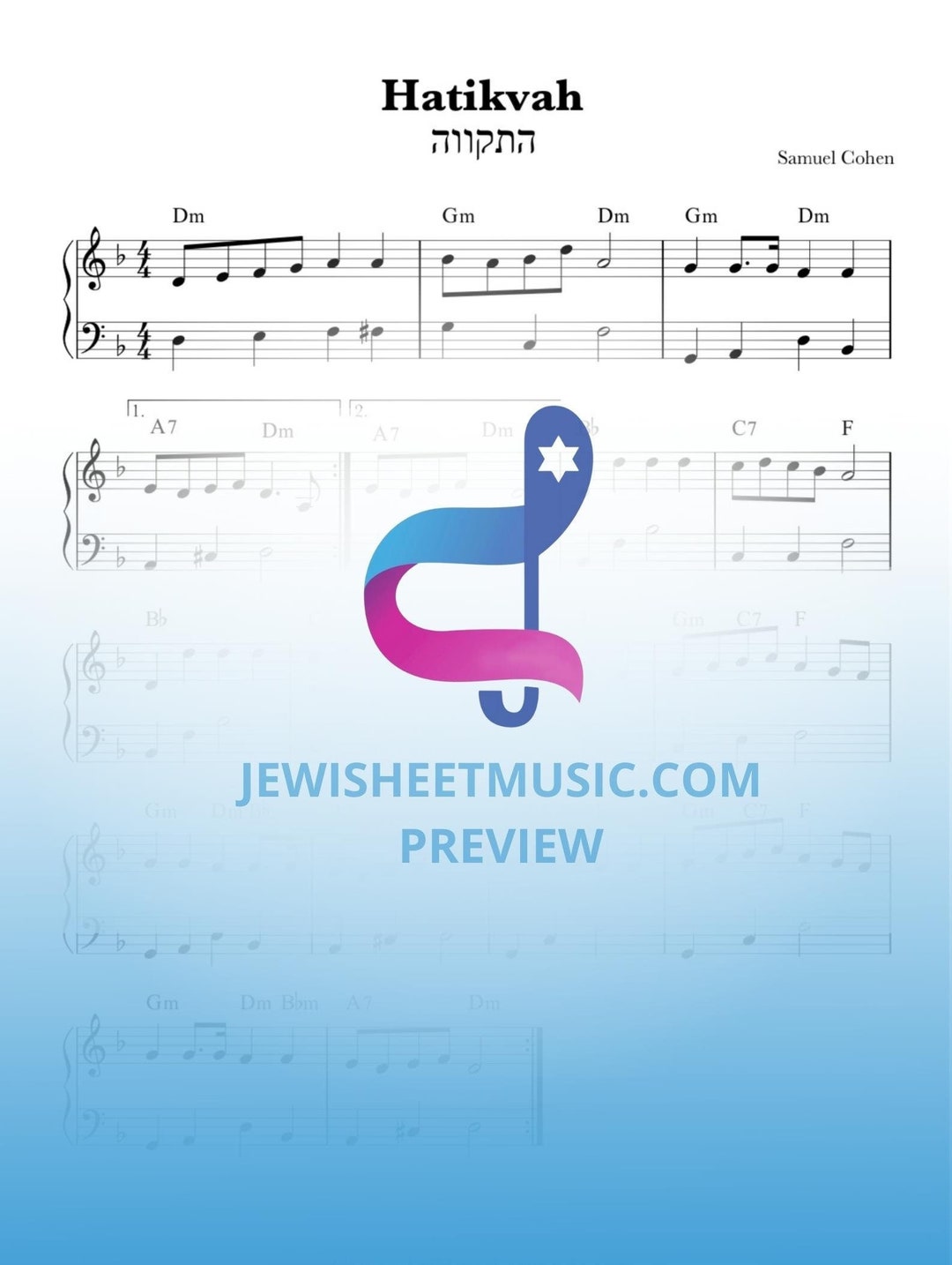 Hatikvah . the National Anthem of Israel. התקווה. Piano Sheet Music ...