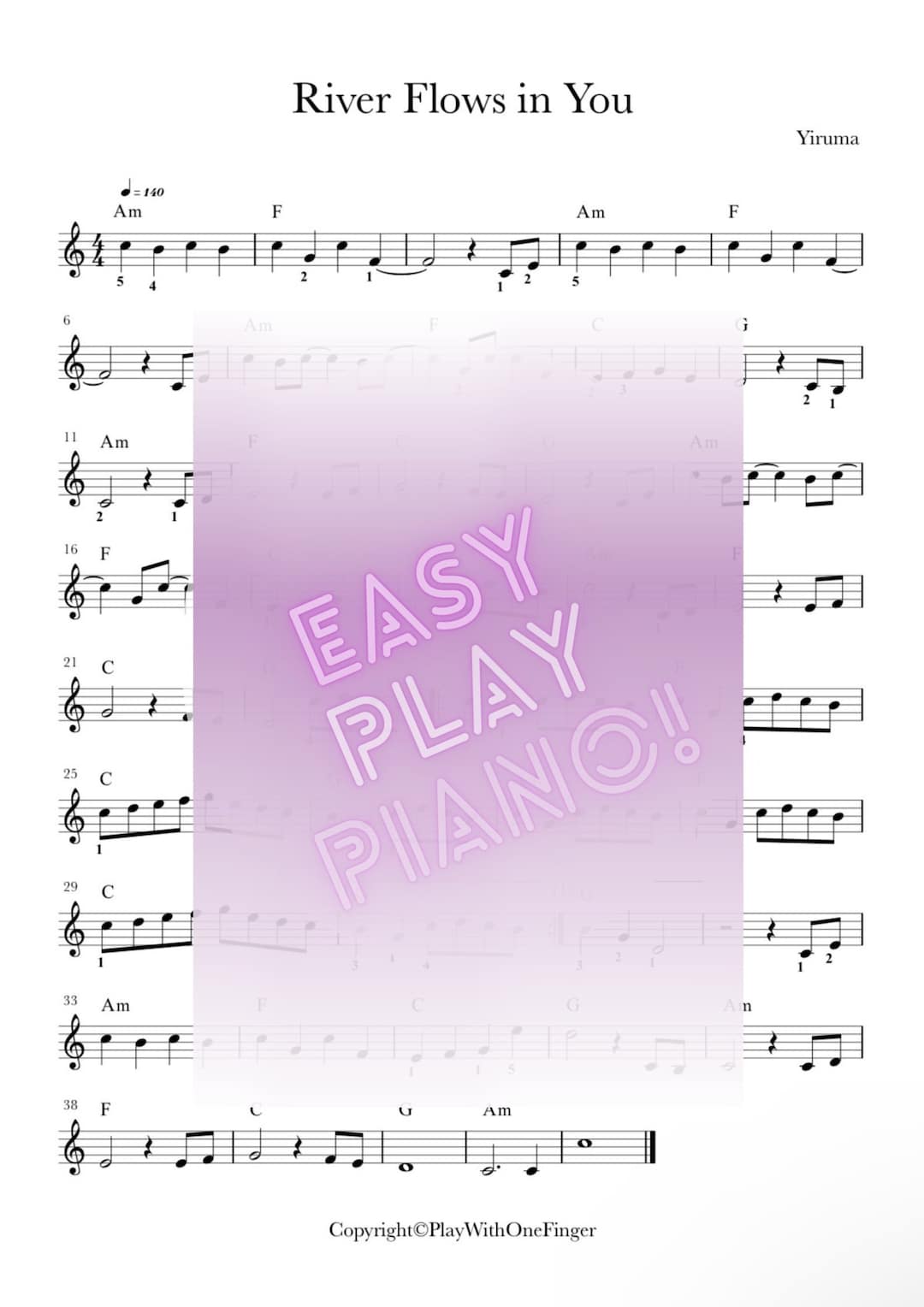 River Flows in You | Easy Sheet Music With Chords - Etsy