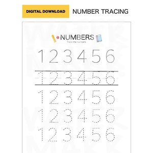 Number Tracing 1-6 Worksheet – Preschool Learning (digital Download) - Etsy