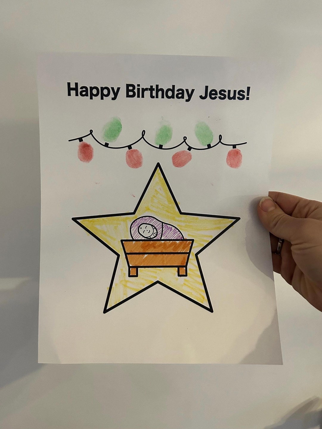 Christmas Kids Fingerprint Baby Jesus in Manger Craft - Paper Coloring ...