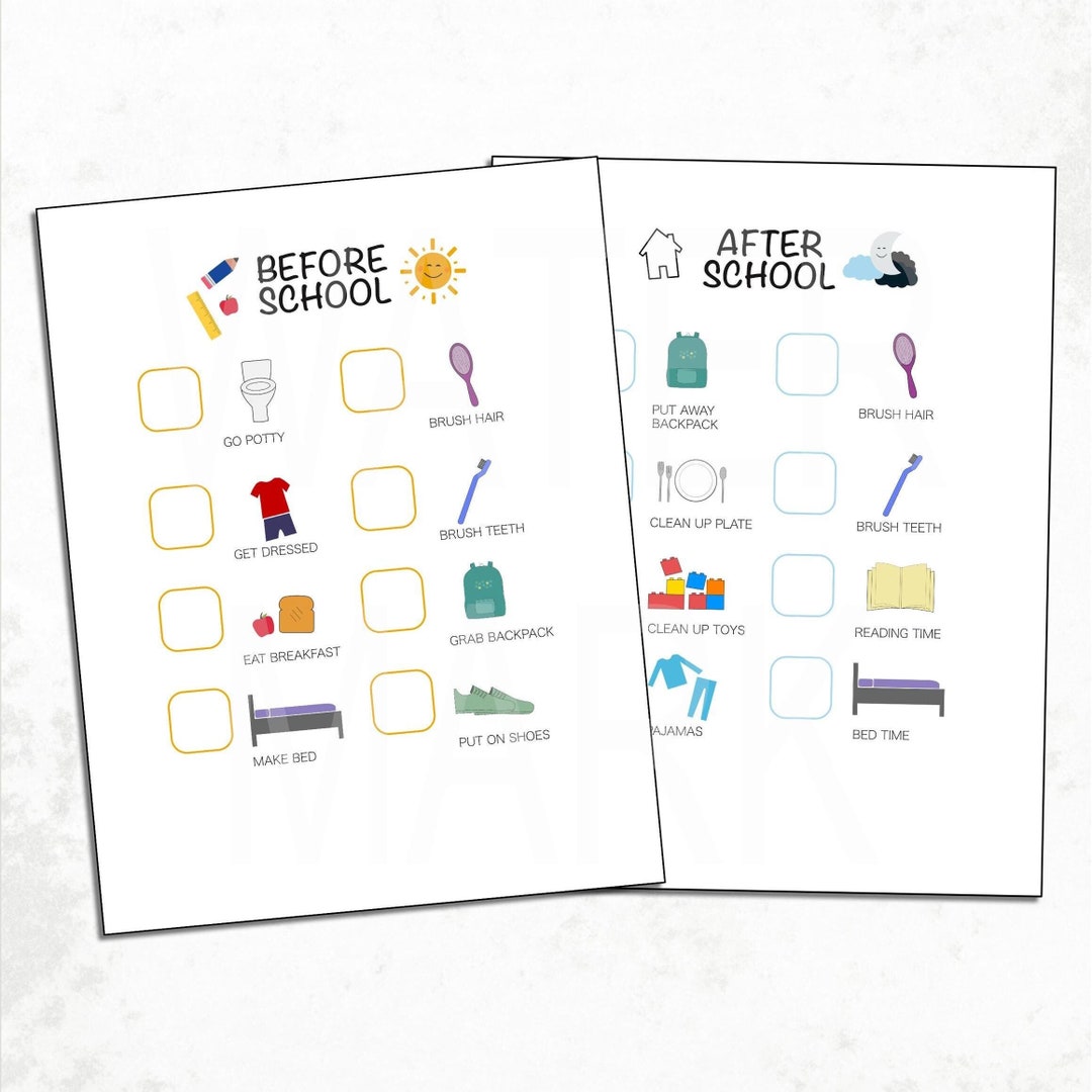 Kids Before and After School Routine - to Do List Toddler Kindergarten ...