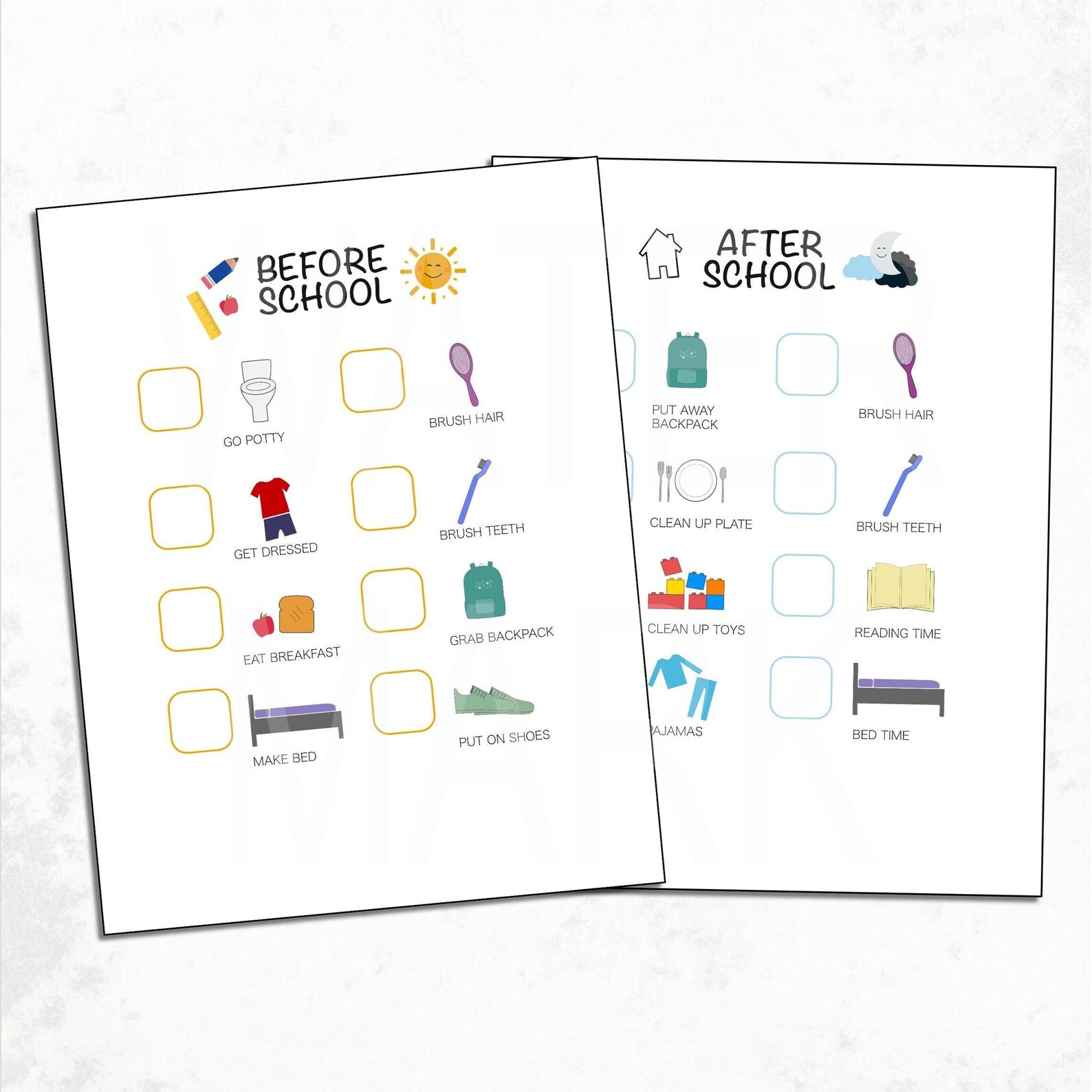 Kids Before and After School Routine - to Do List Toddler Kindergarten ...