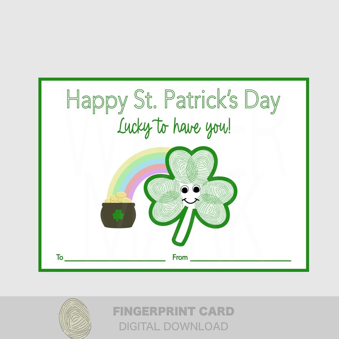 Fingerprint St Patrick's Day Clover Printable Card - Kids Clover Paper ...