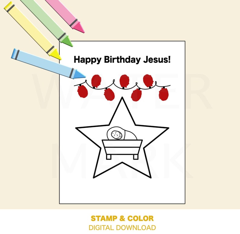 Christmas Kids Fingerprint Baby Jesus in Manger Craft - Paper Coloring ...
