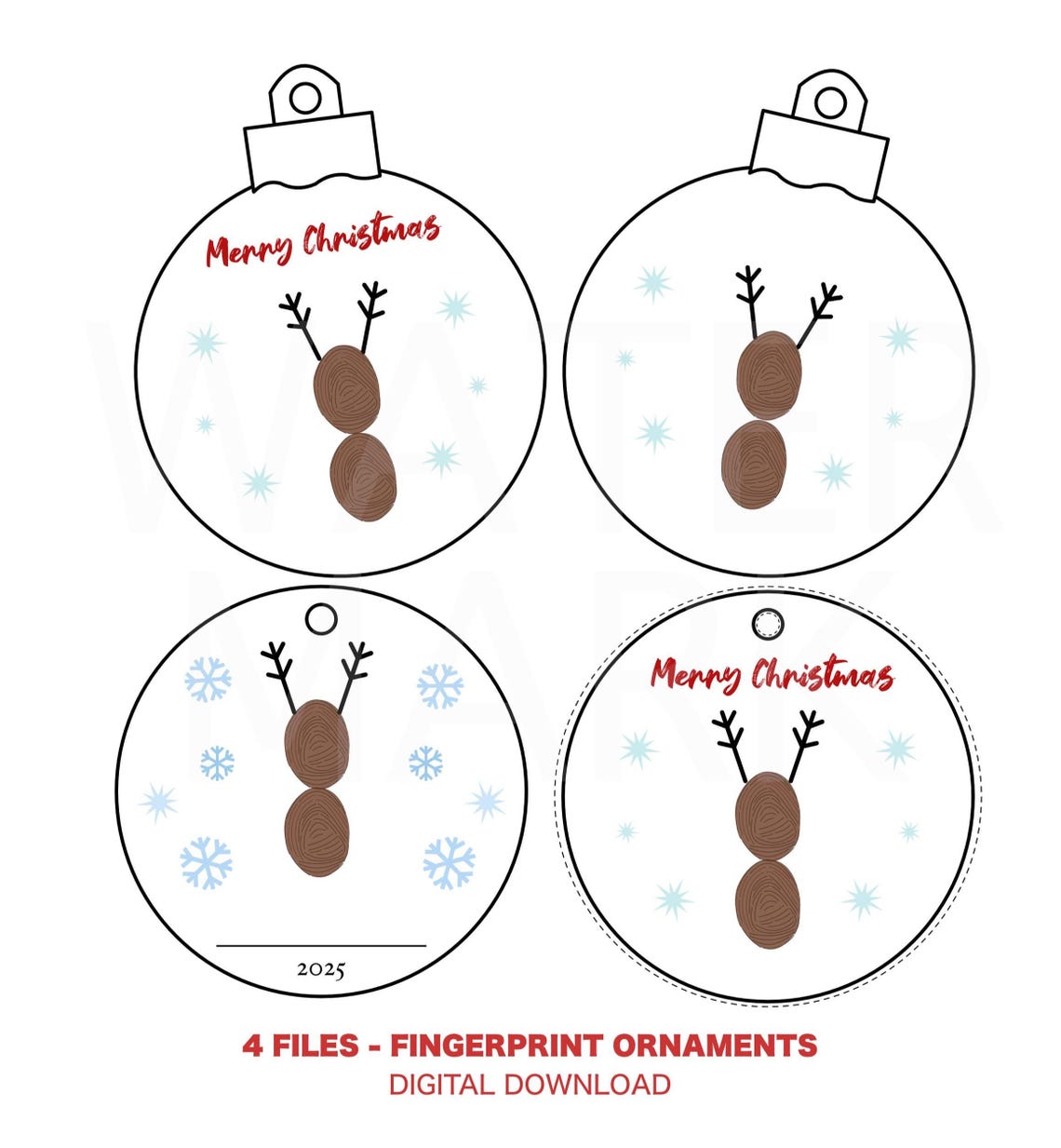 Printable Paper Ornament Fingerprint Reindeer Christmas Kids Ornaments ...