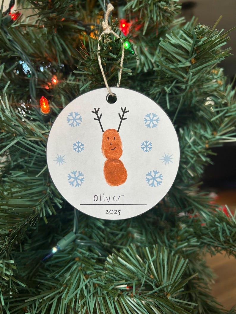 Printable Paper Ornament Fingerprint Reindeer Christmas Kids Ornaments ...