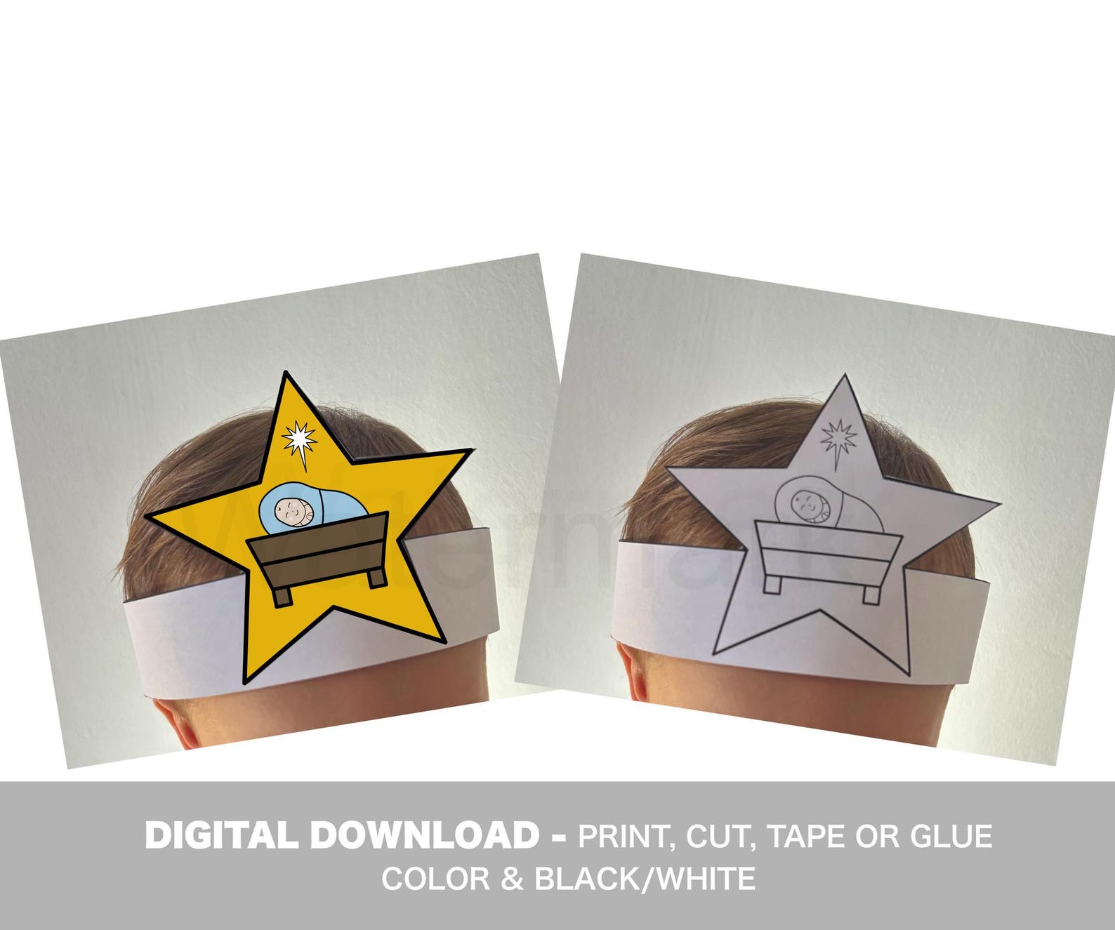 Christmas Jesus in Manger Crown Printable Coloring Craft - Nativity Hat ...