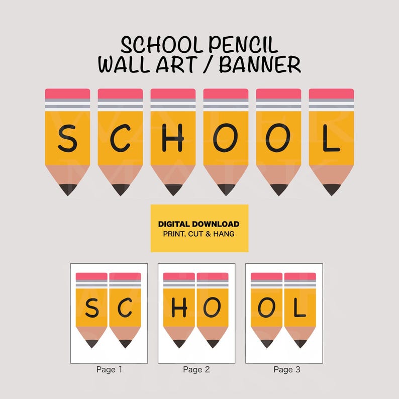 Pencil Back to School Wall Art Banner Digital Print File 11x8.5 Paper ...