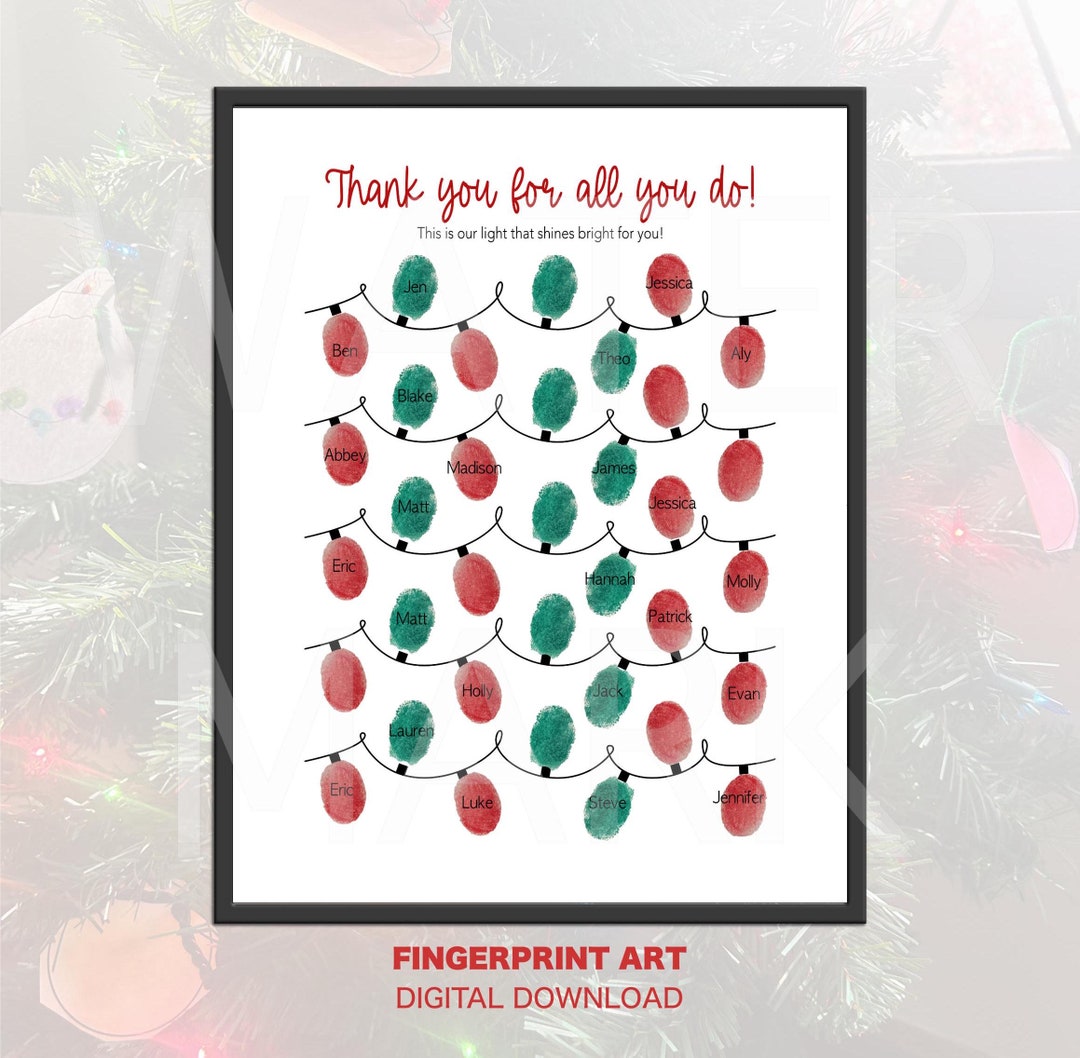 Christmas Fingerprint Art Christmas Kids Keepsake Holiday Teacher Card ...