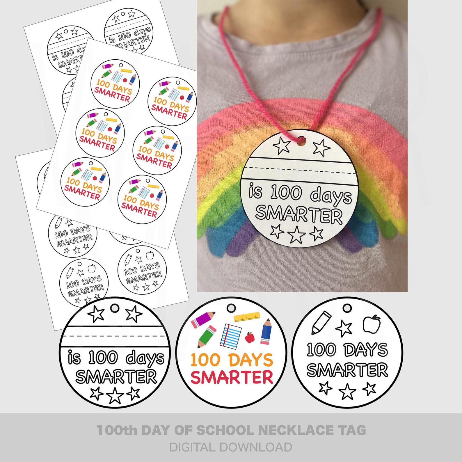 100 Day of School Kid Tag for Necklace - Kid Craft for School - "100 ...