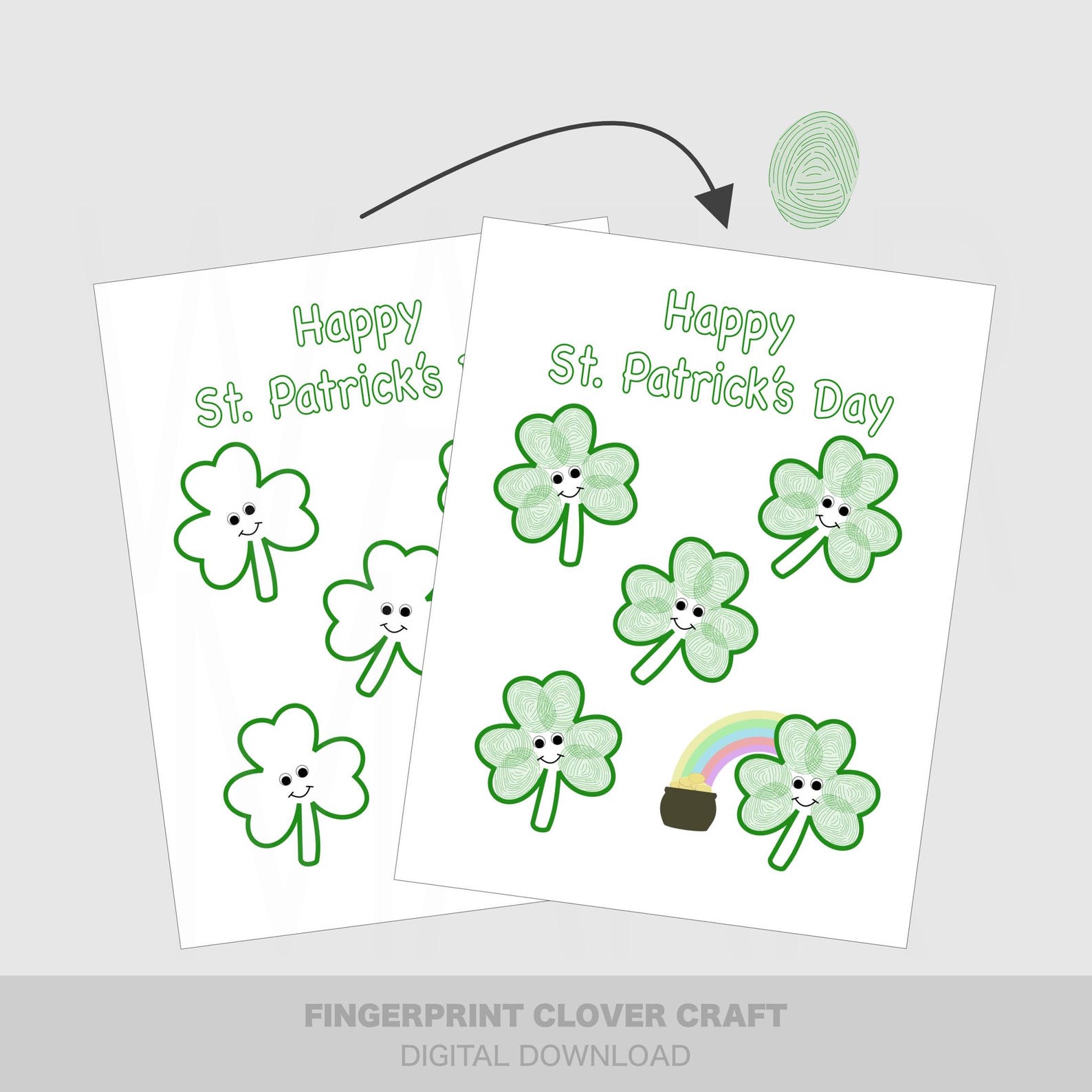 St Patrick's Day Fingerprint Clover Printable Craft - Kids Clover Paper ...