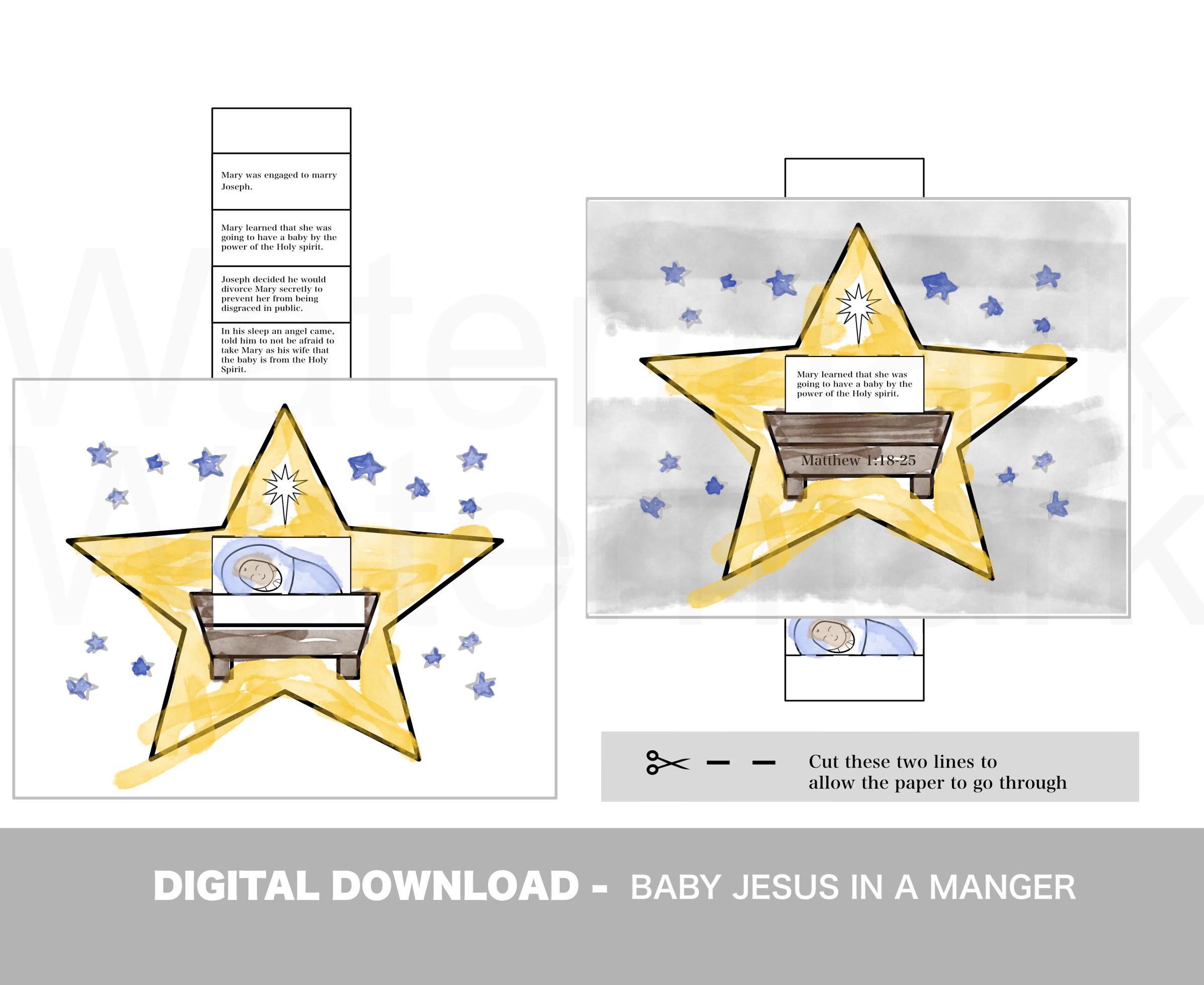 Christmas Story Nativity Advent Jesus in Manger Printable Craft - Kids ...