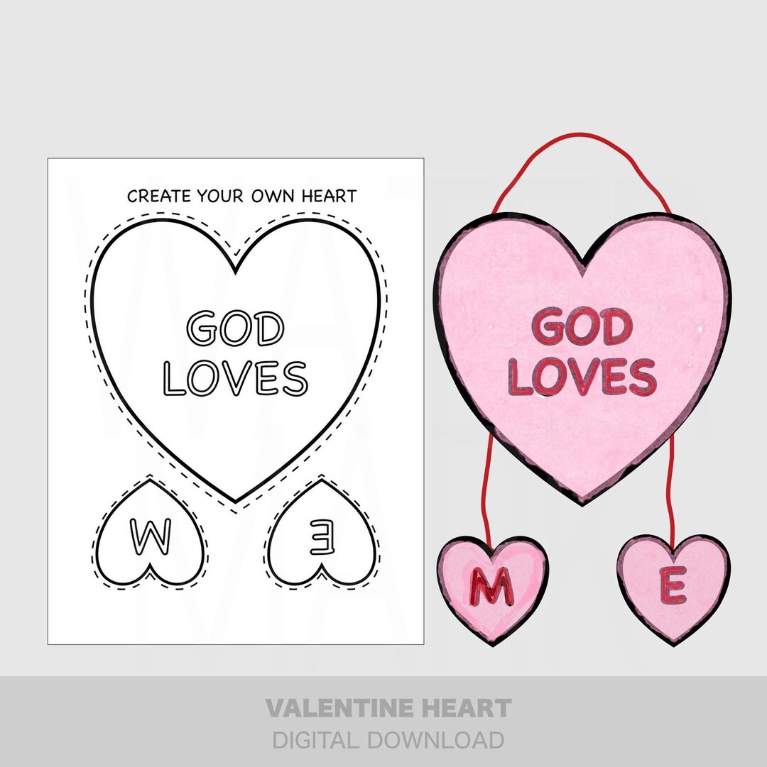 Valentines Coloring God Loves Me Printable Hanging Craft - Kids ...