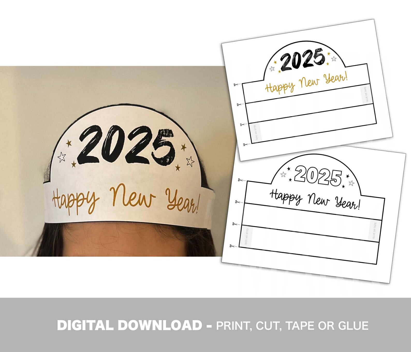 New Years Crown 2025 Printable Kids New Years Craft Paper Hats Party ...