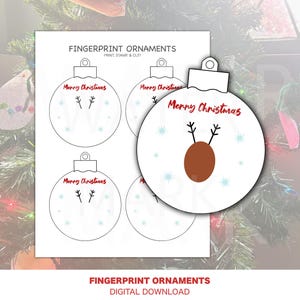 Printable Paper Ornament Fingerprint Reindeer Christmas Kids Ornaments ...