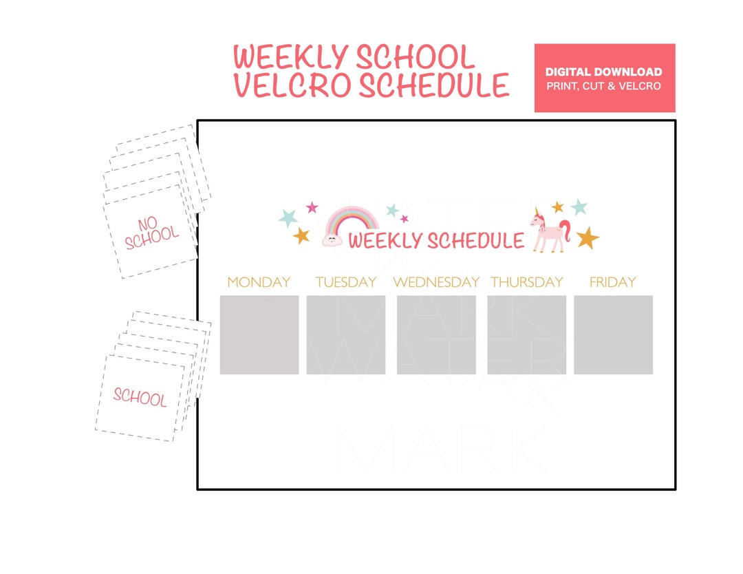 Kids Weekly School Calendar Chart Velcro Schedule Digital File No ...