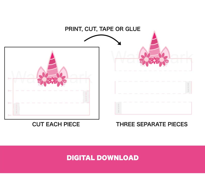 Unicorn Girl Crown Printable DIY Birthday Party Crown Paper Crown ...