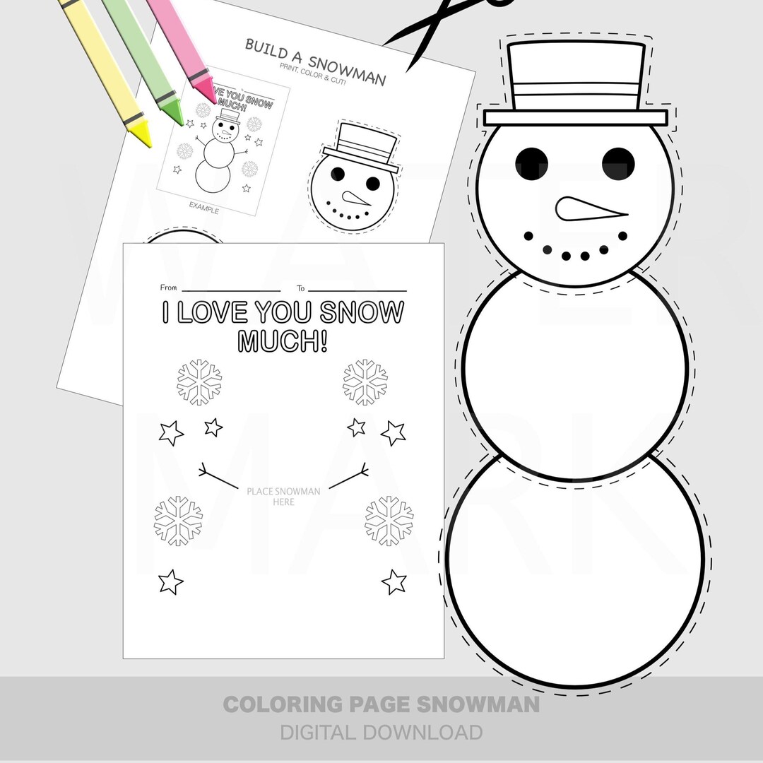 Christmas Snowman Color Craft Printable, “I Love You Snow Much” Cutout ...