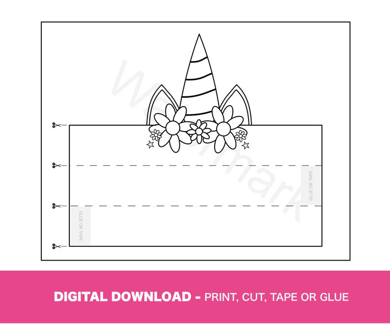 Unicorn Girl Crown Printable DIY Birthday Party Crown Paper Crown ...