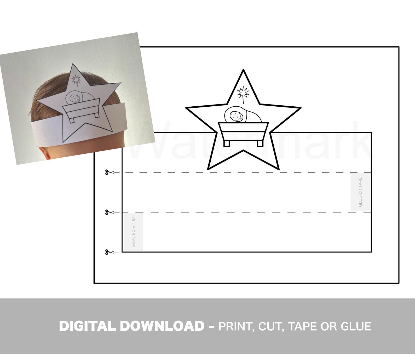 Christmas Jesus in Manger Crown Printable Coloring Craft - Nativity Hat ...