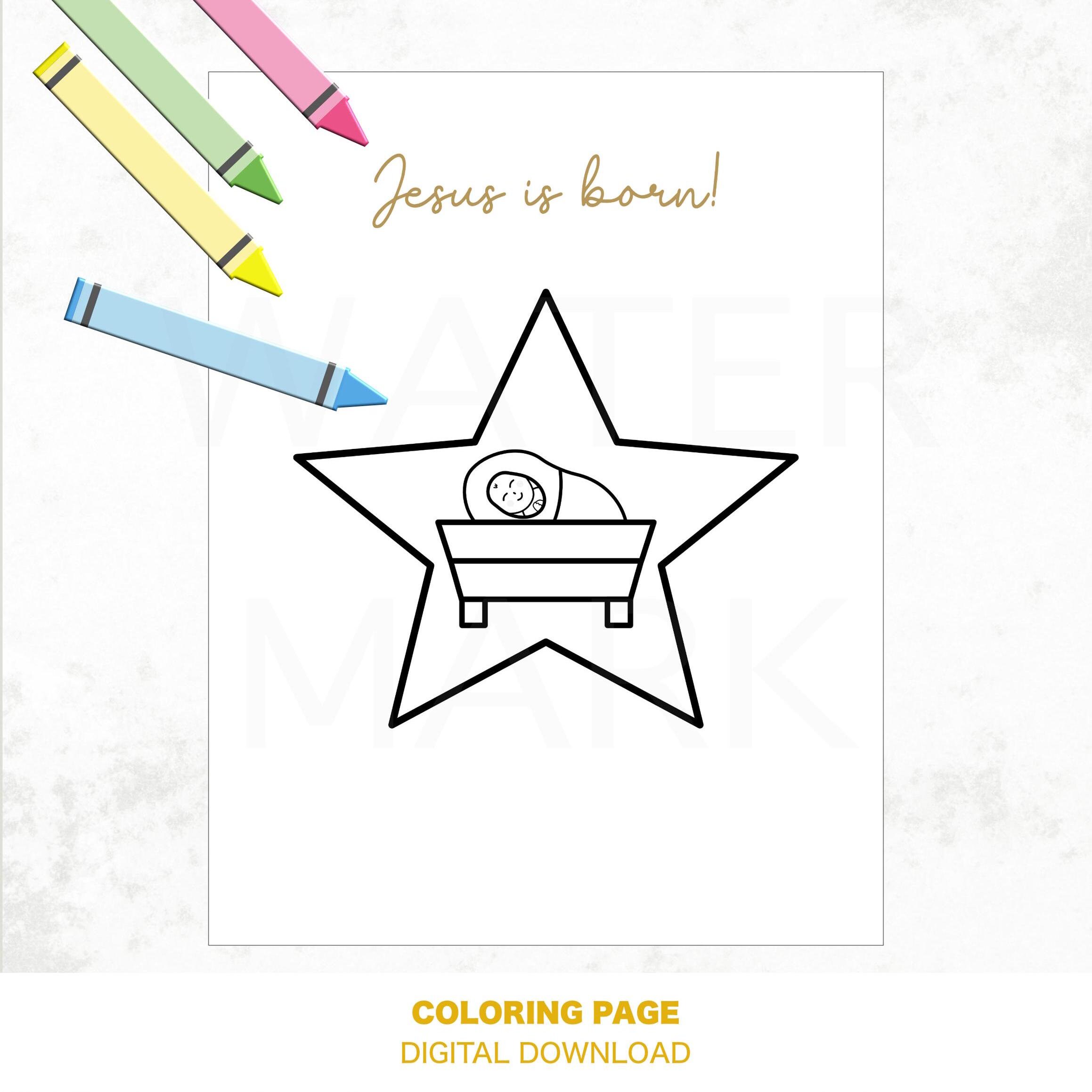 Christmas Nativity Coloring Page - Baby Jesus in Manger - Jesus is Born ...