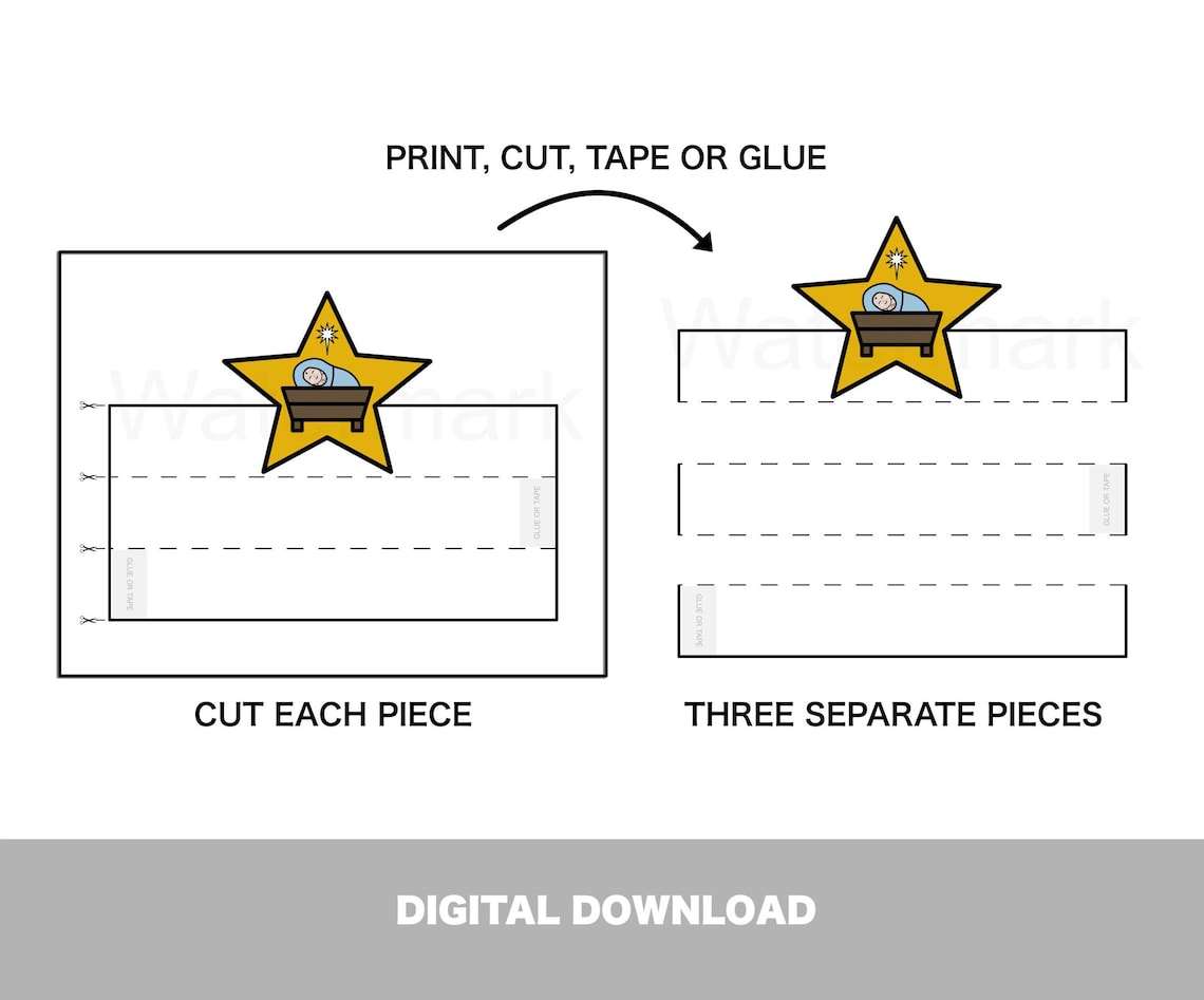 Christmas Jesus in Manger Crown Printable Coloring Craft - Nativity Hat ...