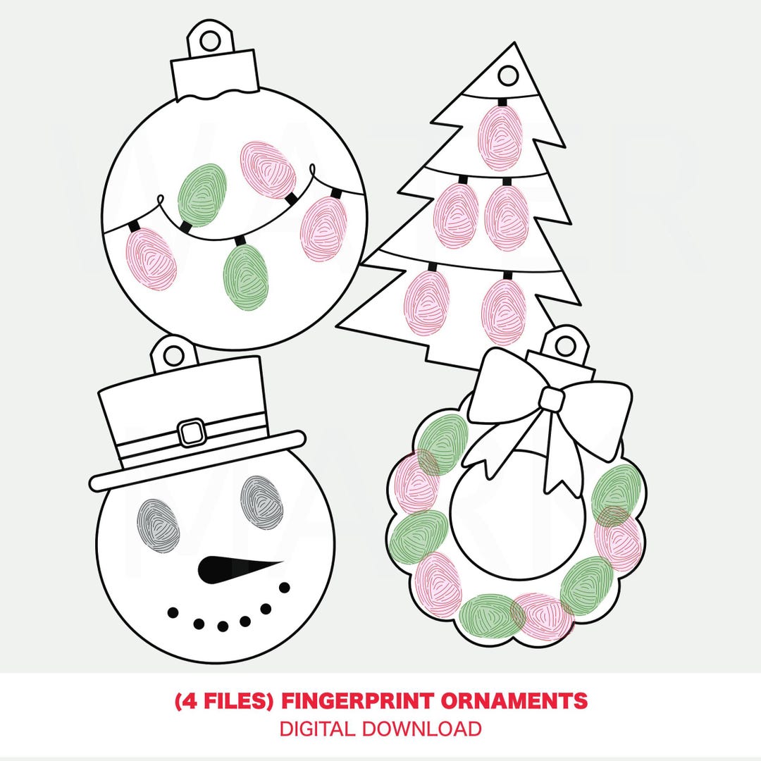 Fingerprint Christmas Ornament Craft Bundle Printable – Kid Holiday Art ...