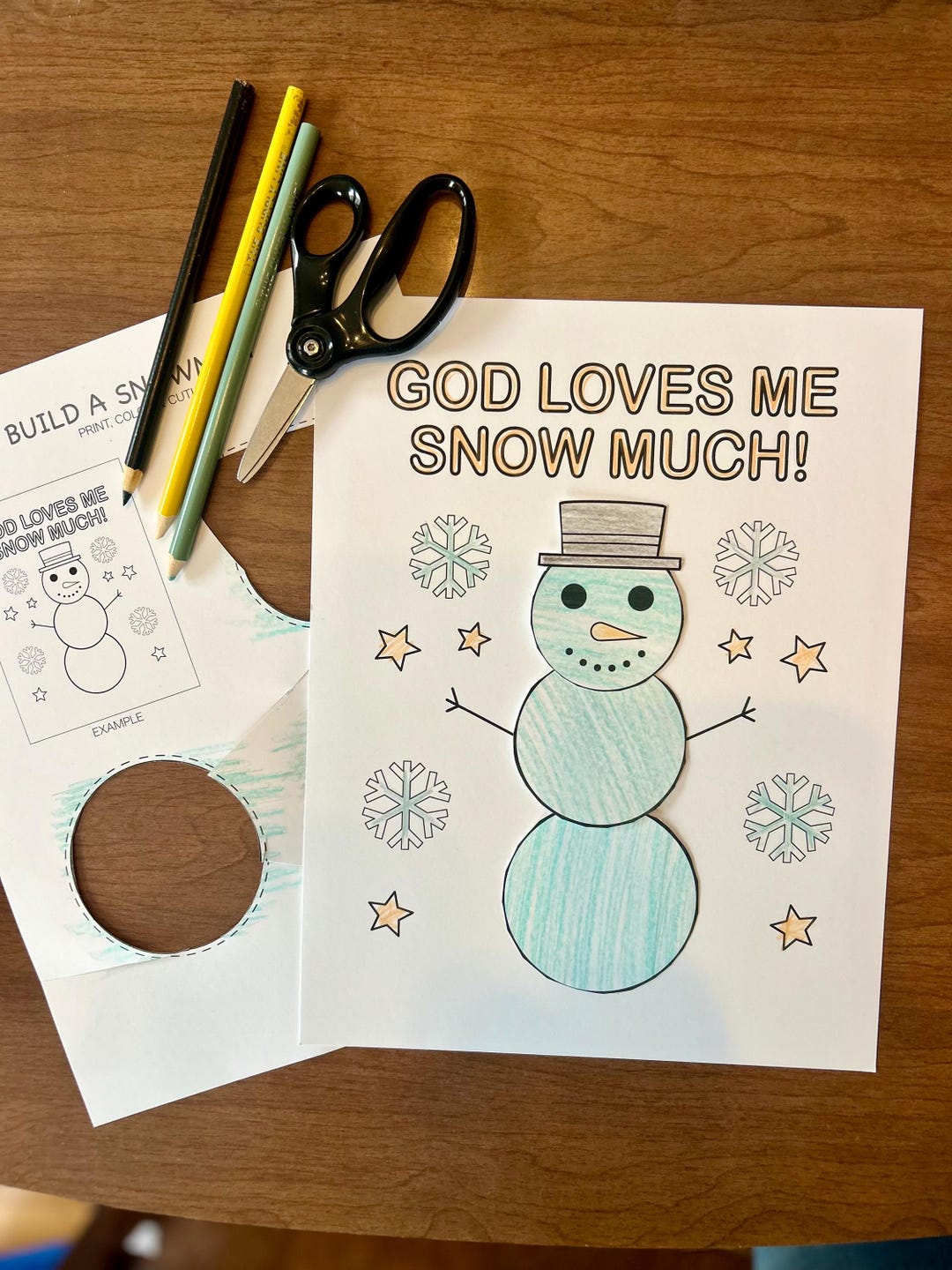 God Christmas Snowman Color Craft Printable, “god Loves Me Snow Much ...