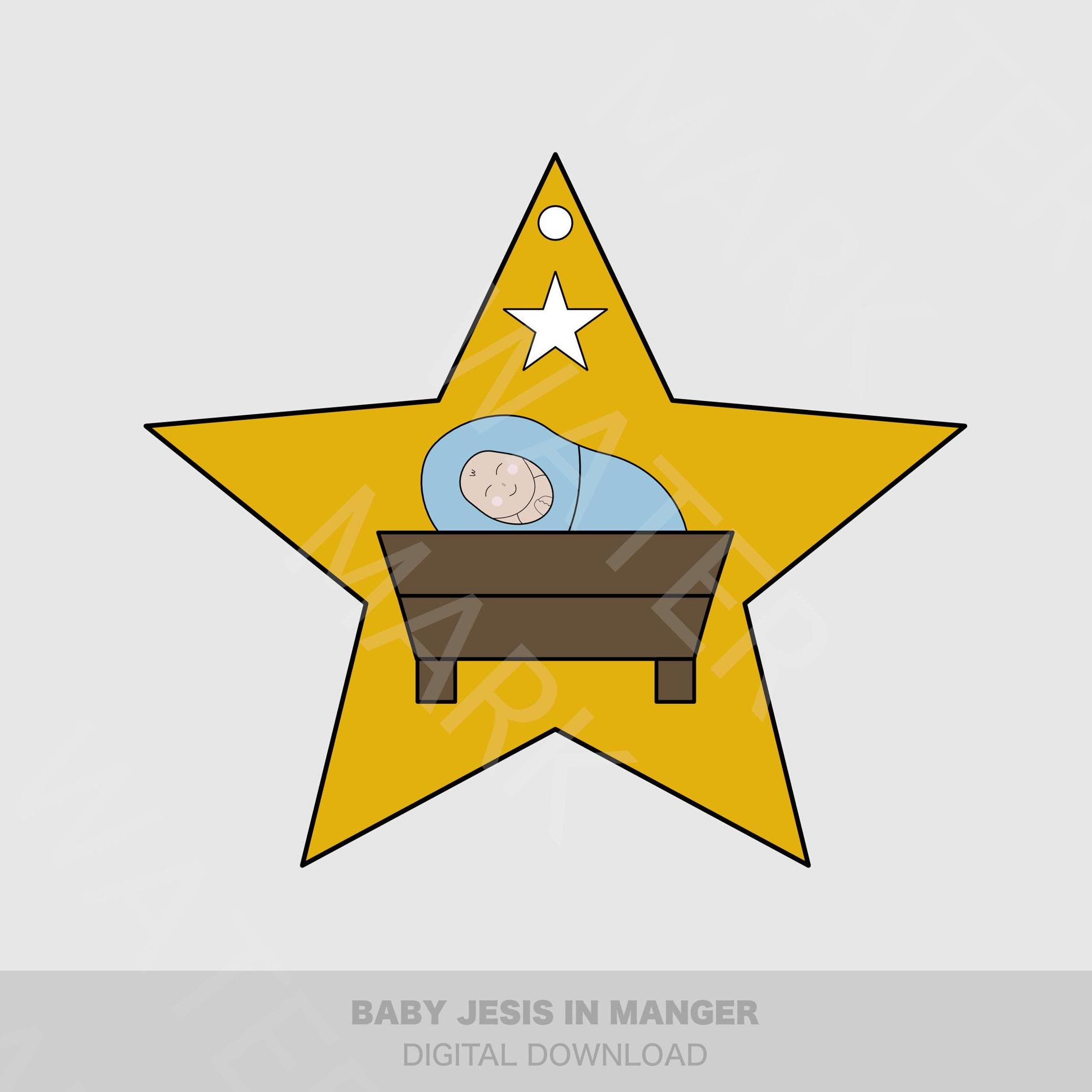 Christmas Kids Ornament Baby Jesus in Manger Craft - Nativity Manger ...