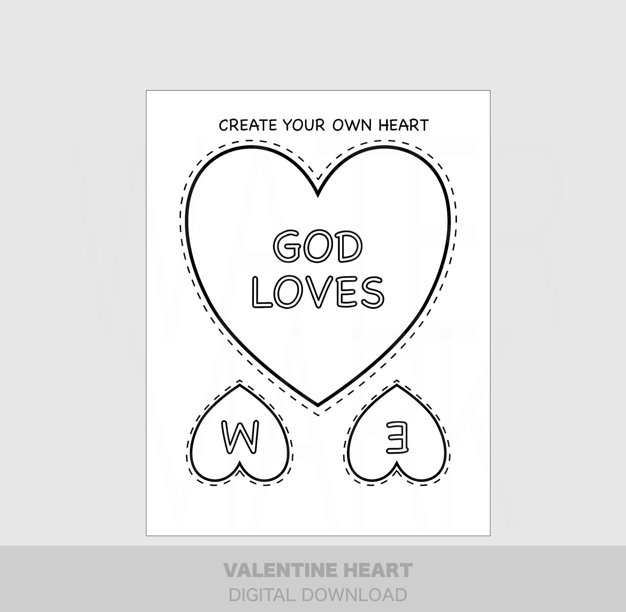 Valentines Coloring God Loves Me Printable Hanging Craft - Kids ...
