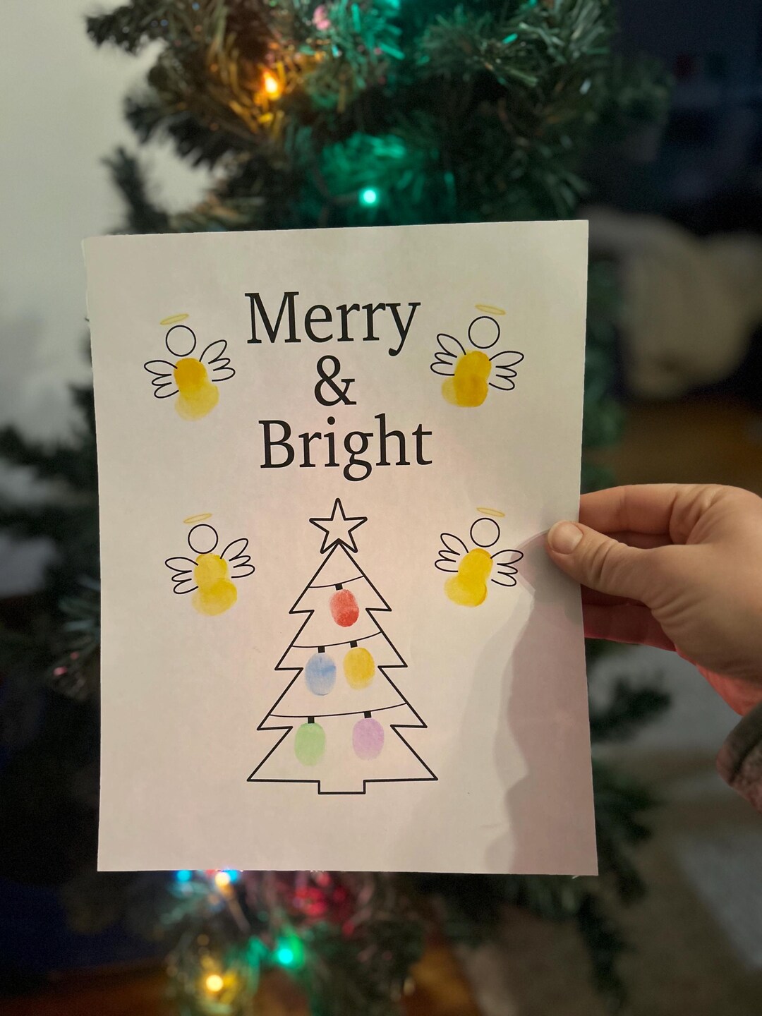 Fingerprint Printable Christmas Tree - Angel "merry & Bright" – Kids ...