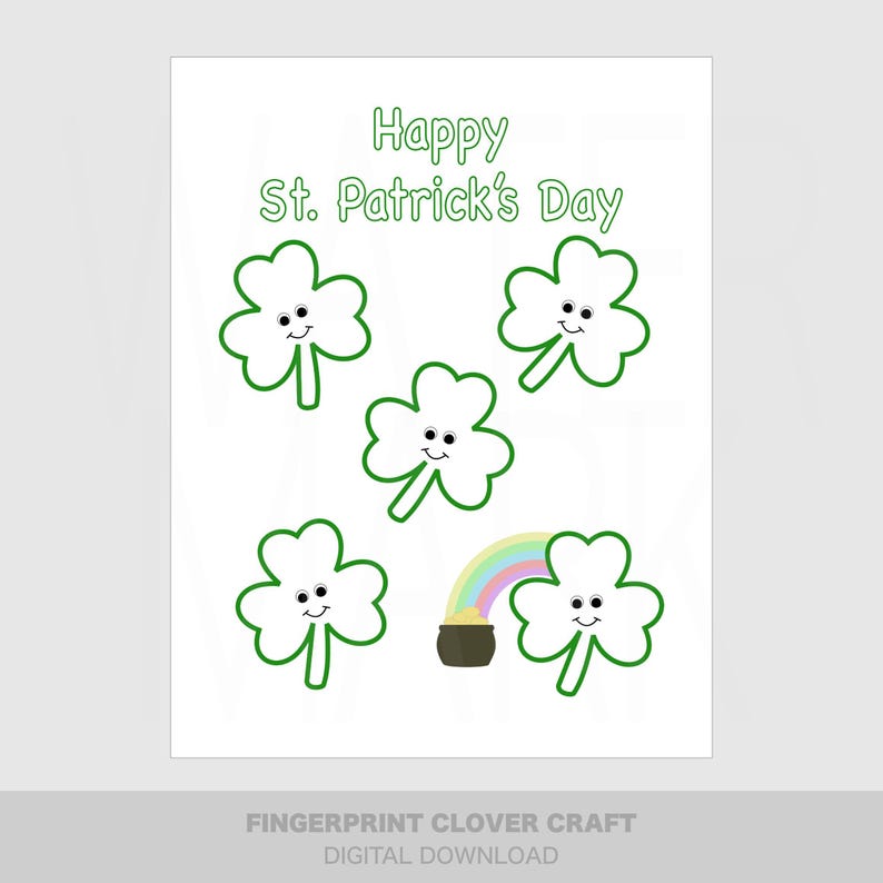 St Patrick's Day Fingerprint Clover Printable Craft - Kids Clover Paper ...
