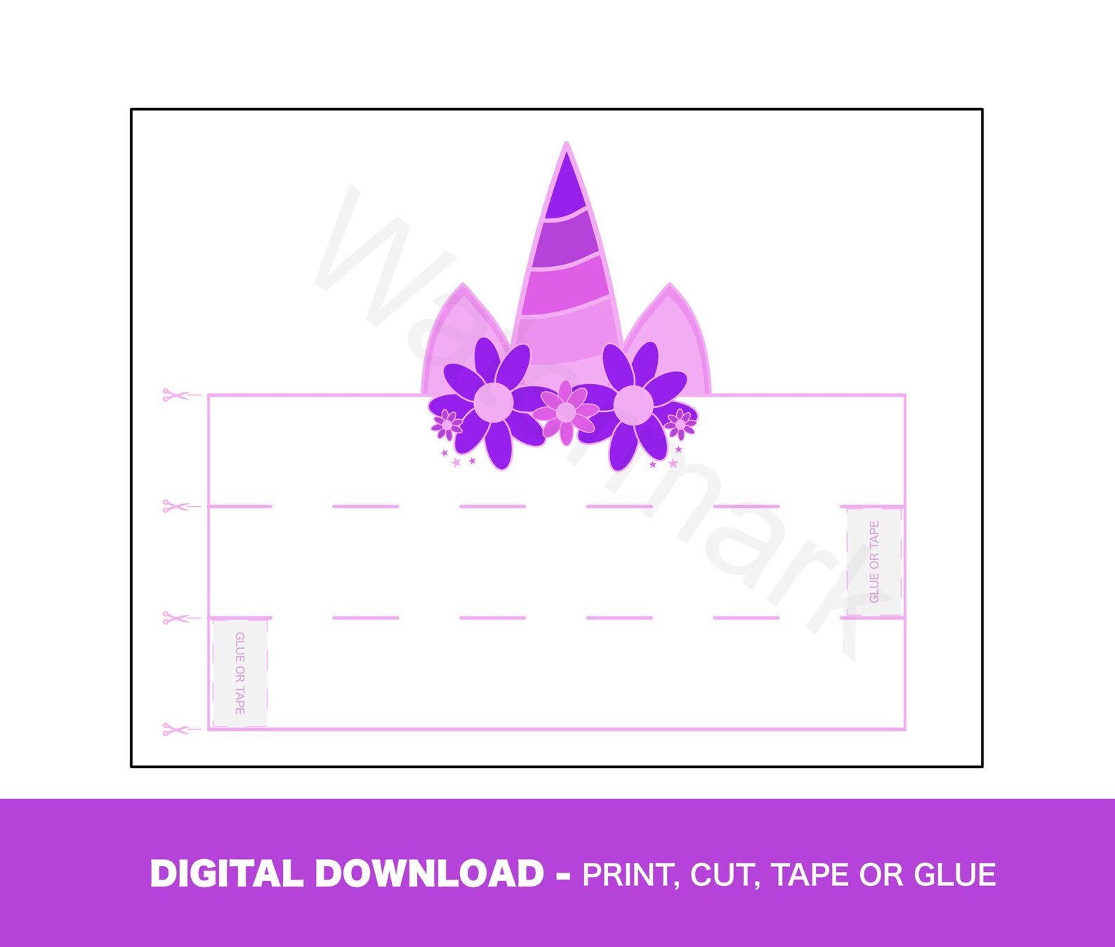 Unicorn Girl Crown Printable DIY Birthday Party Crown Paper Crown ...