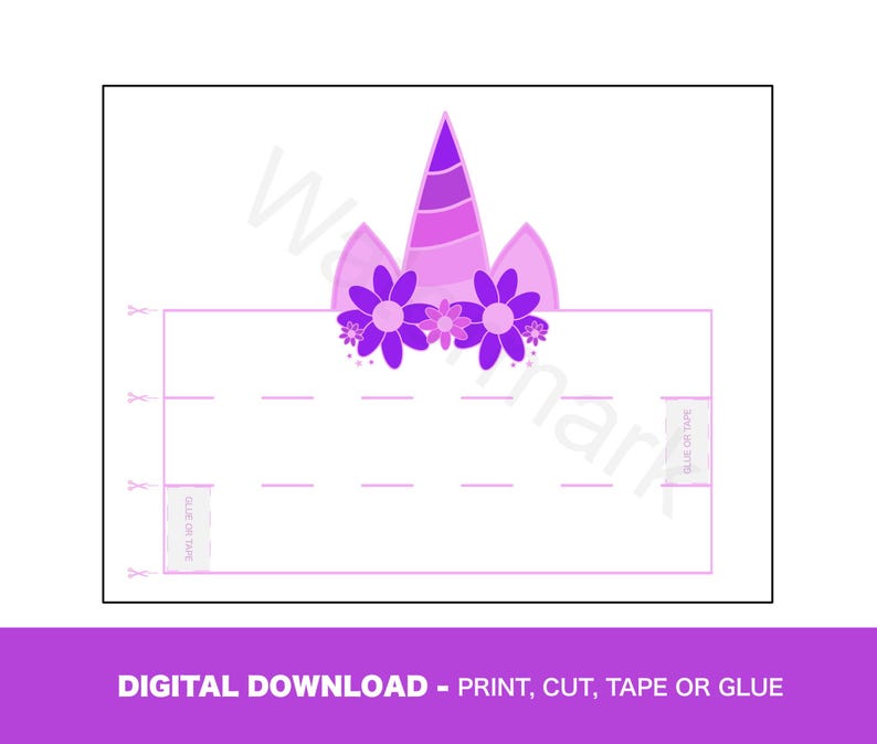 Unicorn Girl Crown Printable DIY Birthday Party Crown Paper Crown ...