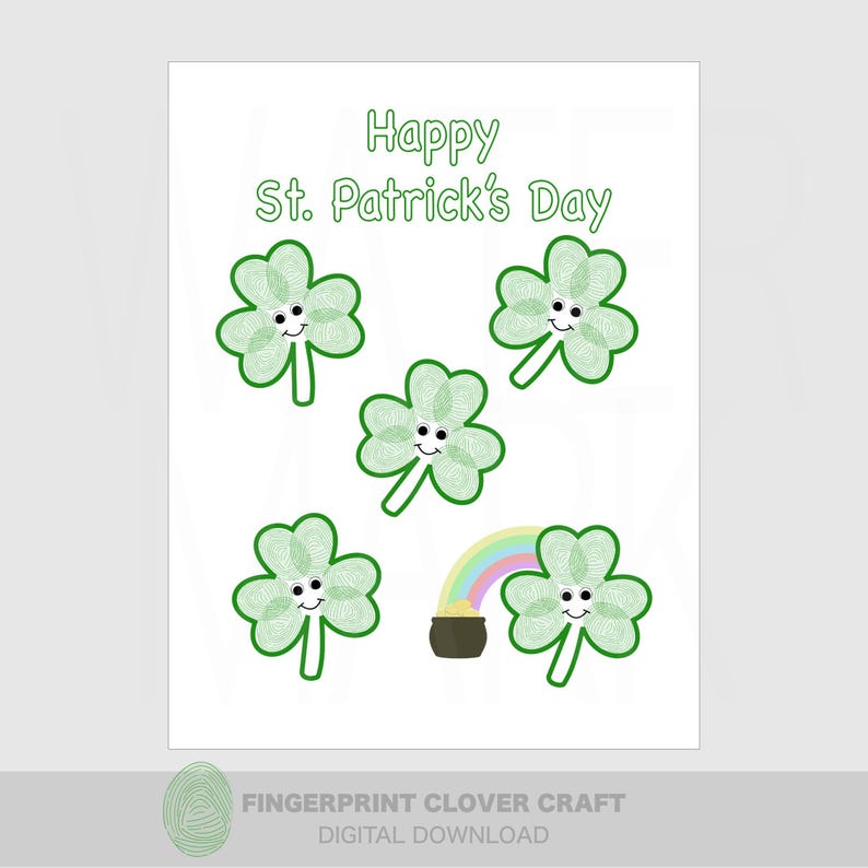 St Patrick's Day Fingerprint Clover Printable Craft - Kids Clover Paper ...