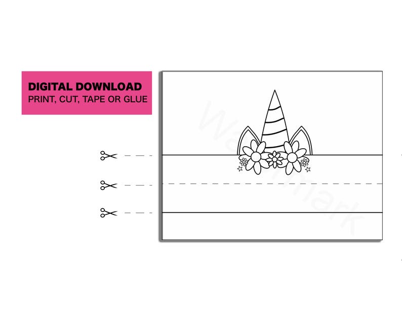 Unicorn Girl Crown Printable Kids Craft Coloring Art Birthday Party ...
