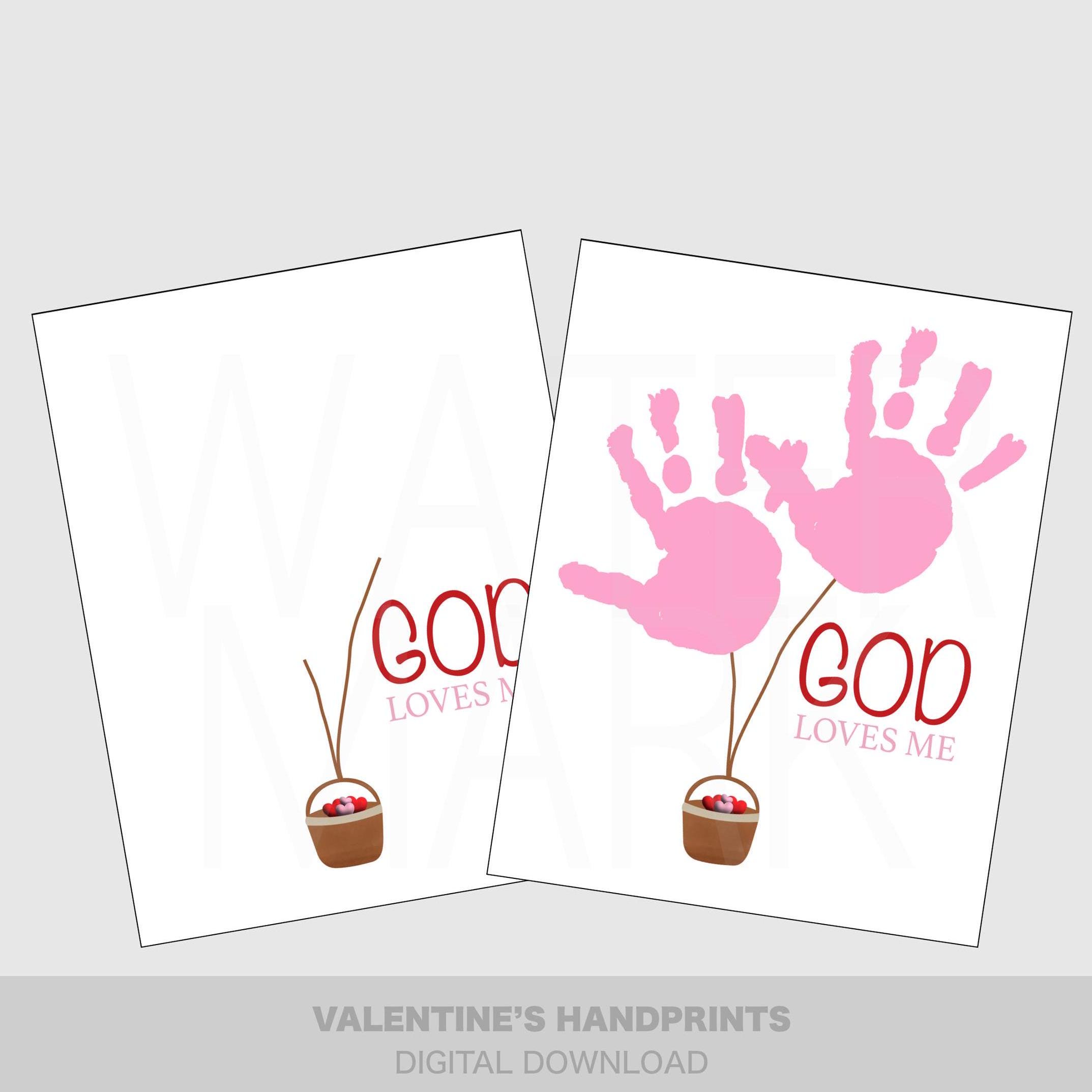 Valentines Handprint God Loves Me Printable Craft - Kids Fingerprint ...