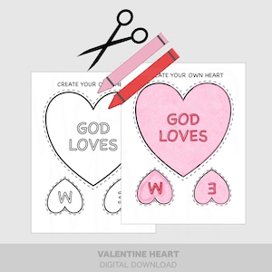 Valentines Coloring God Loves Me Printable Hanging Craft - Kids ...