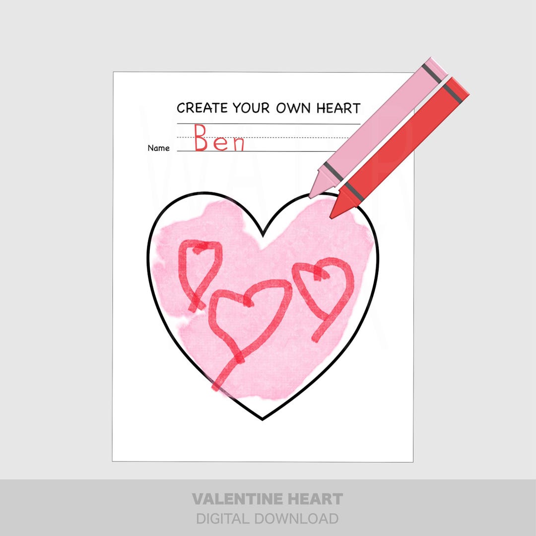 Valentine's Heart Printable Art - Kids Heart Craft - Kids Valentines ...
