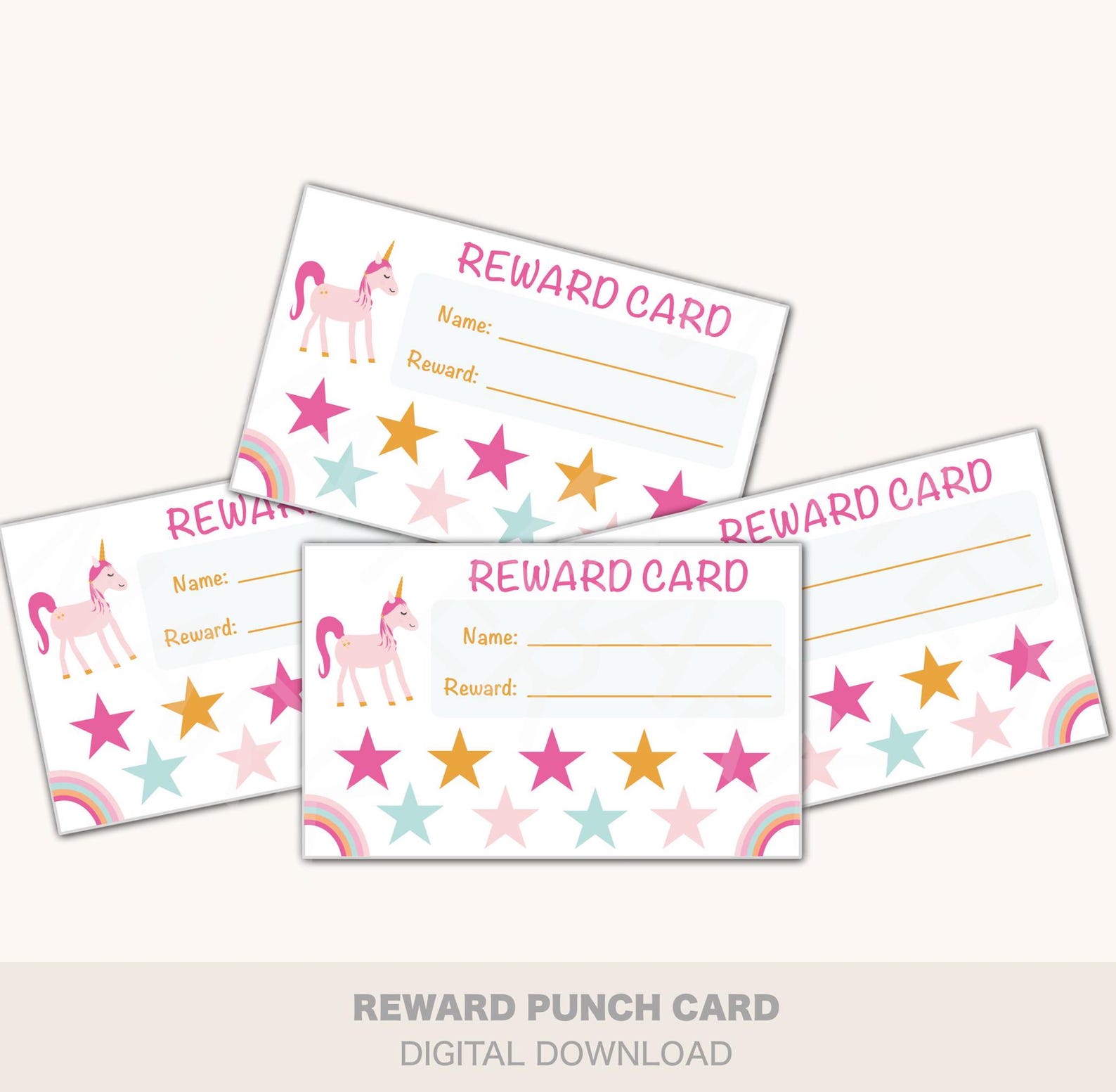 Girl Reward Punch Card Unicorn Rainbow Reward Punch Card Kids Chore ...