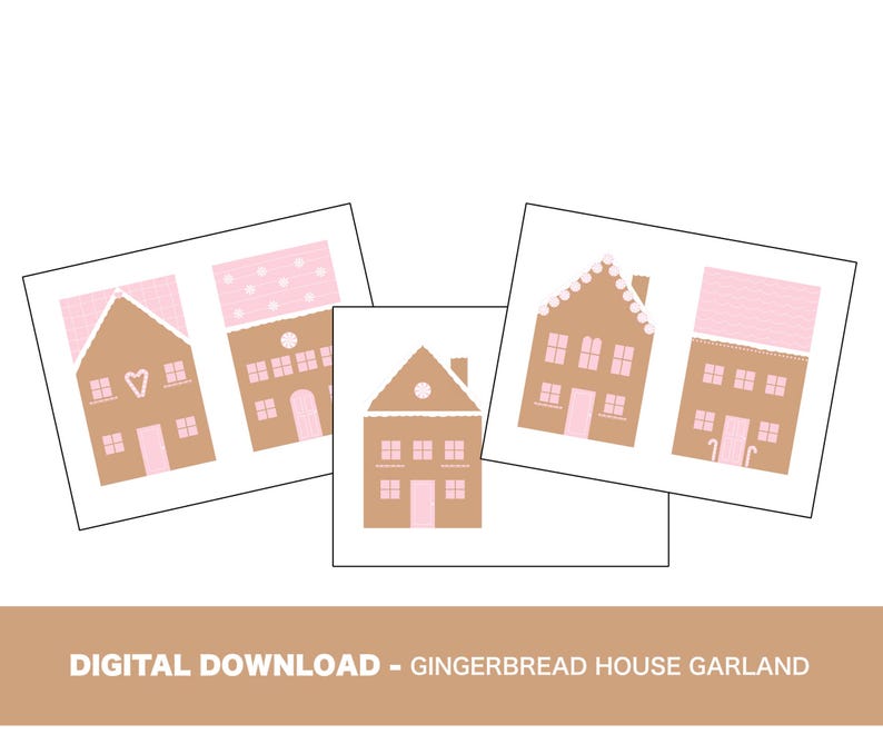 Pink Gingerbread House Garland - Christmas Banner - Holiday Home Decor ...