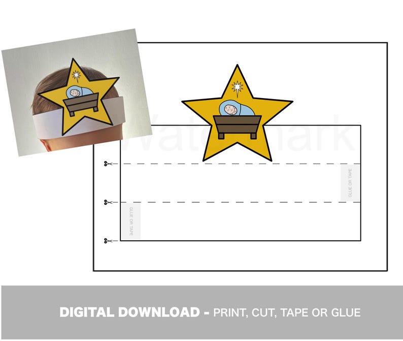 Christmas Jesus in Manger Crown Printable Coloring Craft - Nativity Hat ...