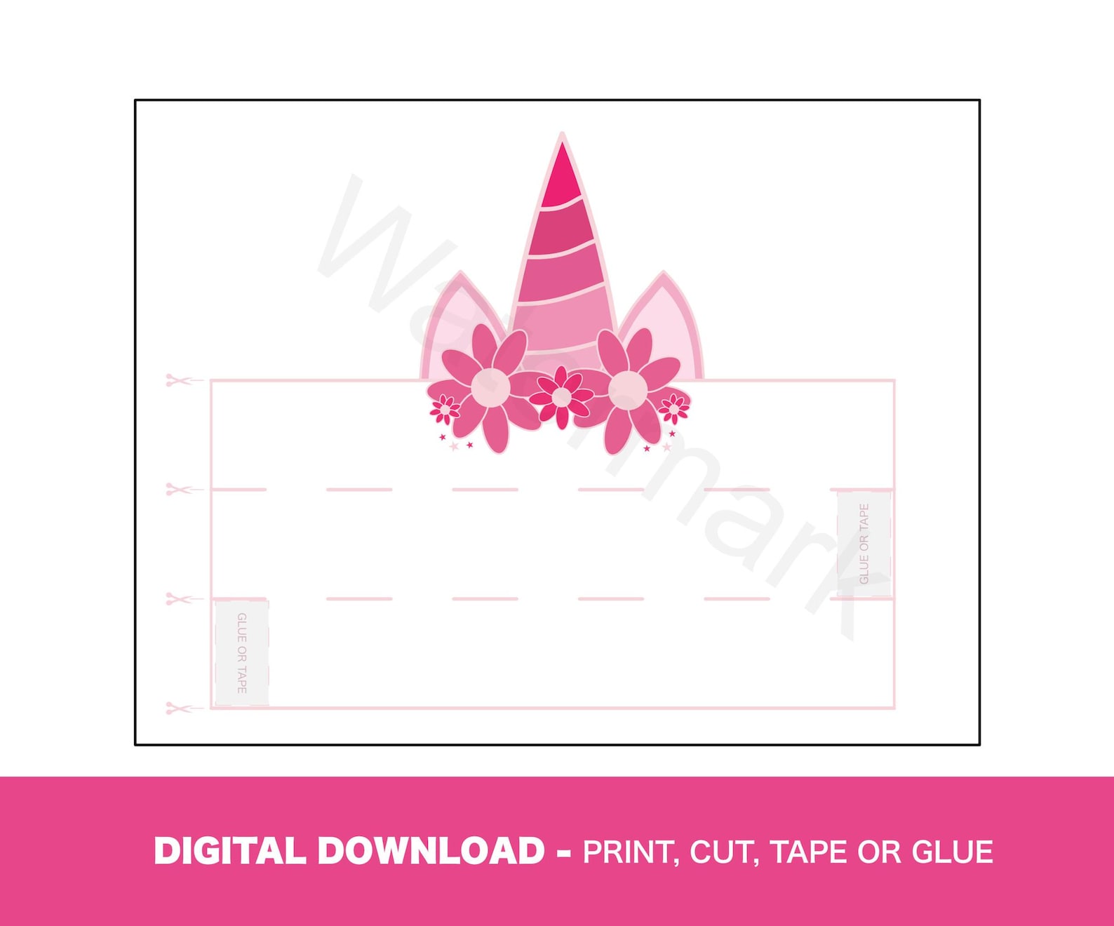 Unicorn Girl Crown Printable DIY Birthday Party Crown Paper Crown ...