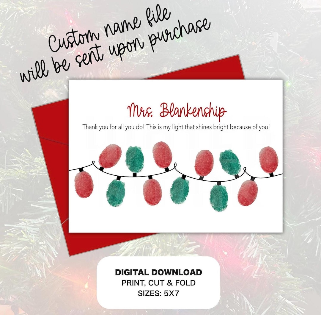 Personalized Christmas Card Thank You Teacher Printable Kids ...