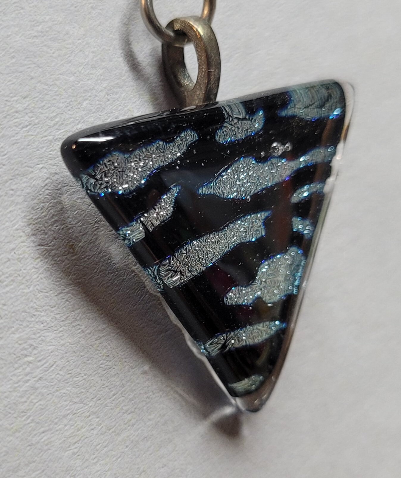 Fused Glass Triangle Pendant in Silver Dichroic Animal Pattern, on ...