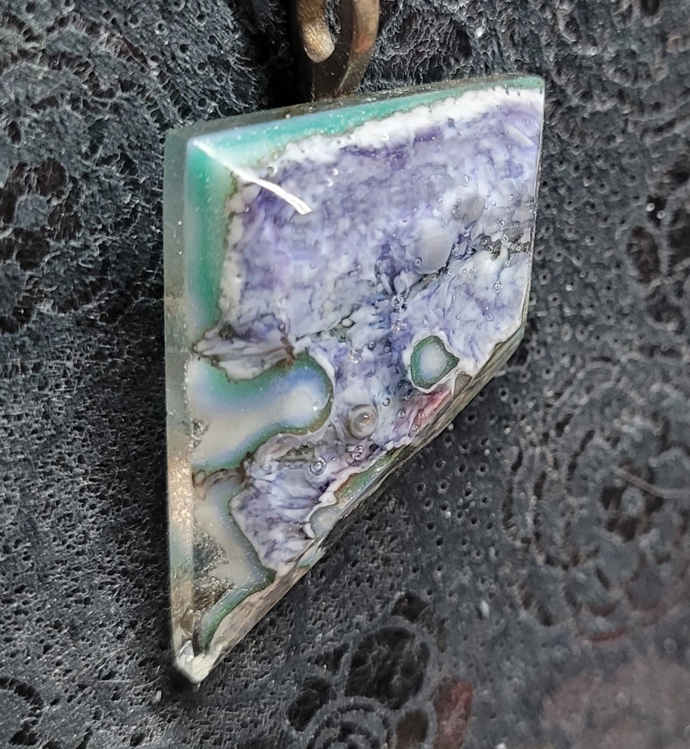 Fused Glass Pendant of Boiled Glass in Blues, White and Purple ...
