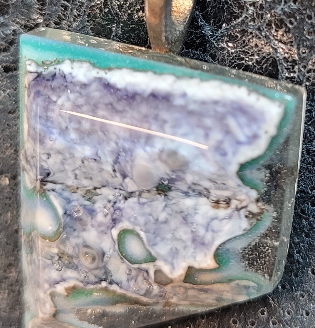 Fused Glass Pendant of Boiled Glass in Blues, White and Purple ...